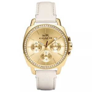 Coach | Accessories | Coach Boyfriend Leather Strap White And Gold ...